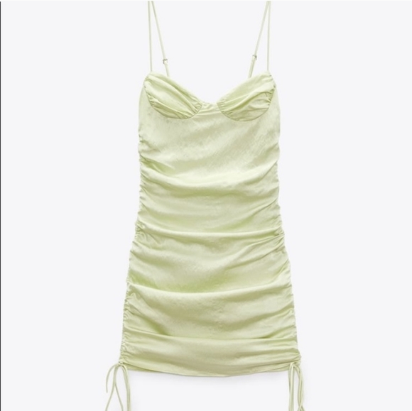 Zara | Dresses | Ruched Satin Effect Dress Green Zara | Poshmark
